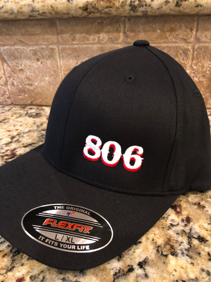 806 Flex Fit Hat (Black Hat Retro Logo White and Red 806) – 806apparel
